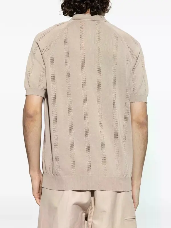 Eleventy Zip Striped Knitted Polo Shirt