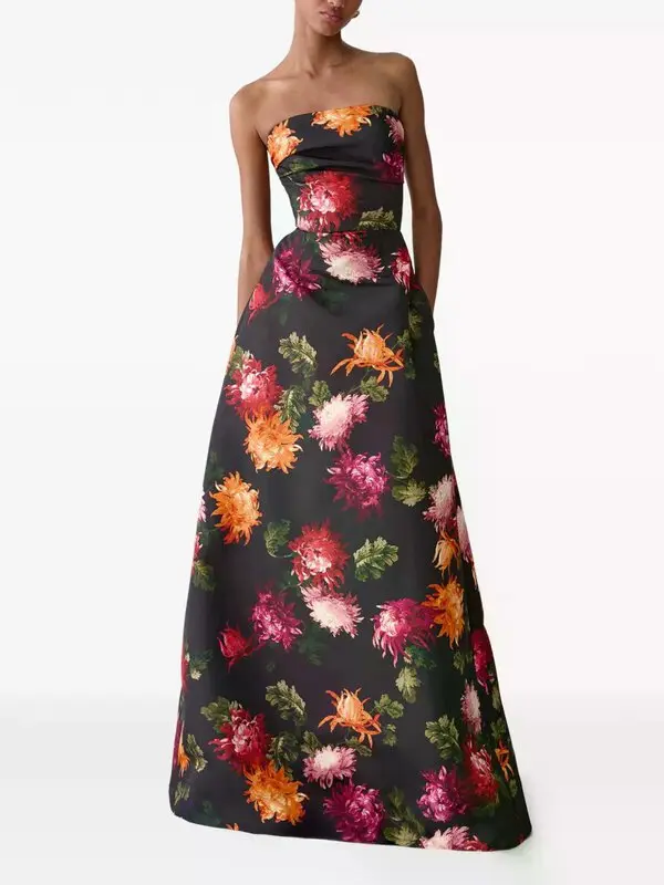 Carolina Herrera Chrysanthemum-print Strapless Maxi Dress