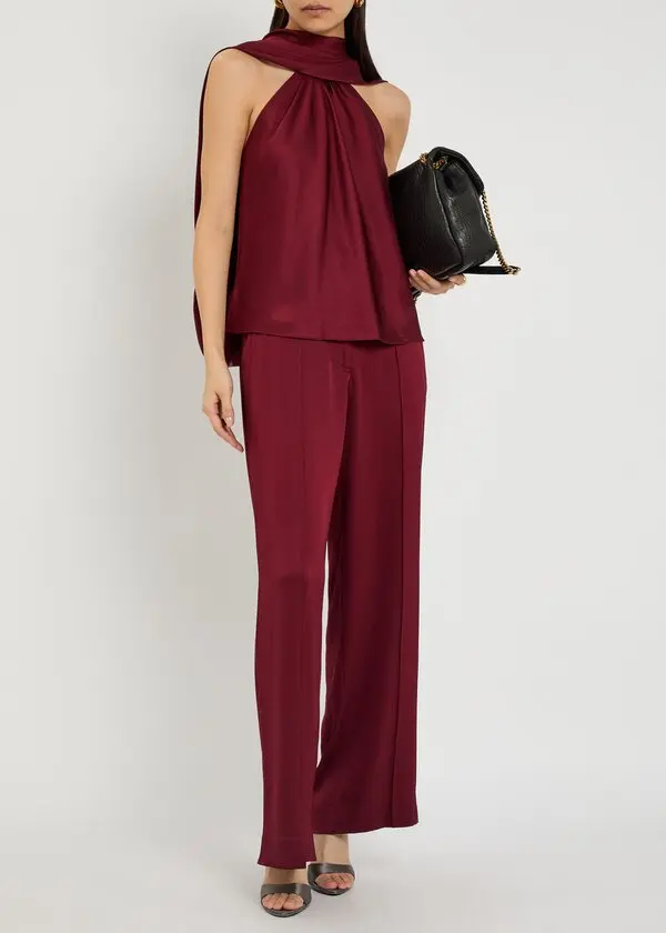 Simkhai Kyra Pintuck Wide-leg Satin Trousers