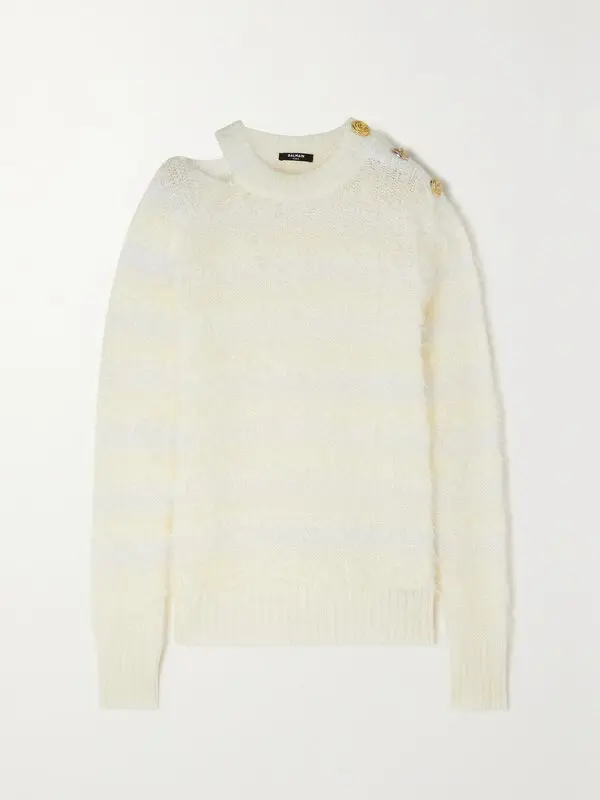 Balmain Metallic Button-embellished Mohair-blend Sweater - Neutrals