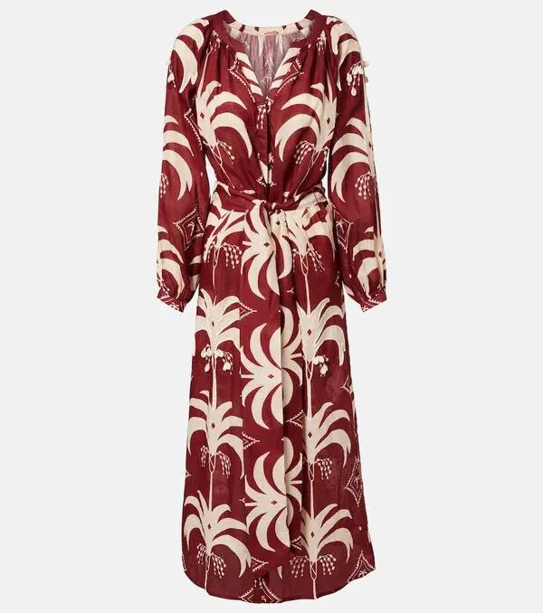 Johanna Ortiz Printed Linen Maxi Dress - Brown