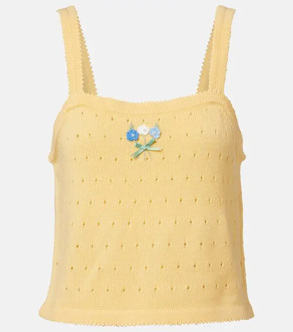 Rixo Perla Embroidered Pointelle Wool Tank Top - Yellow
