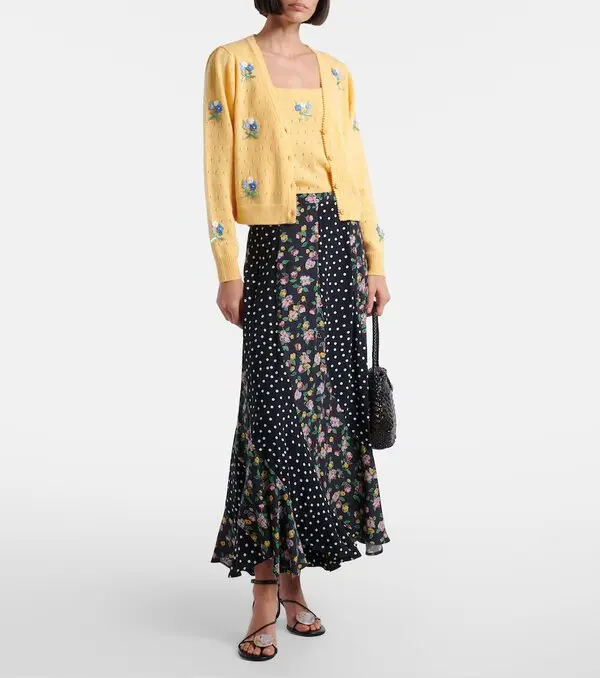 Rixo Perla Embroidered Pointelle Wool Tank Top - Yellow