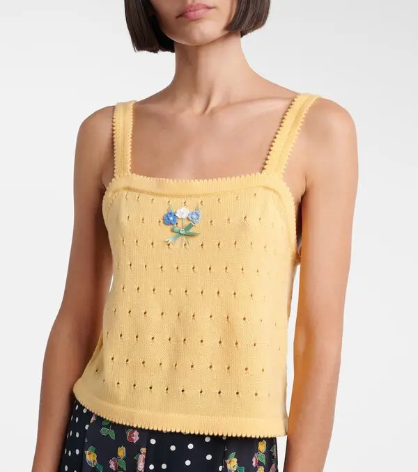 Rixo Perla Embroidered Pointelle Wool Tank Top - Yellow