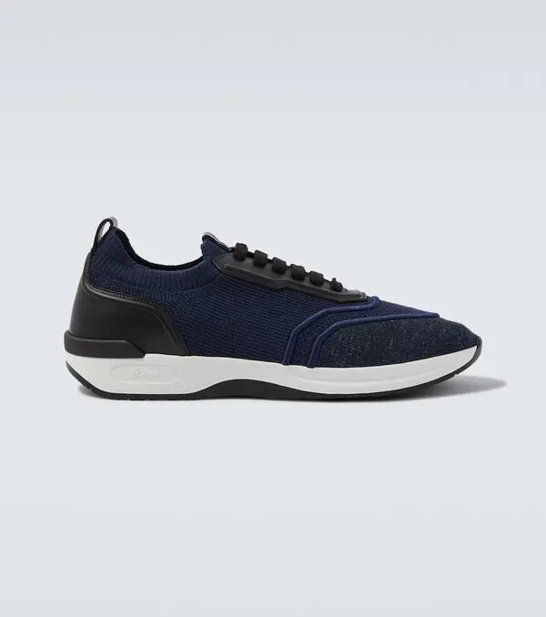 Brioni Knitted Sneakers With Leather Trim