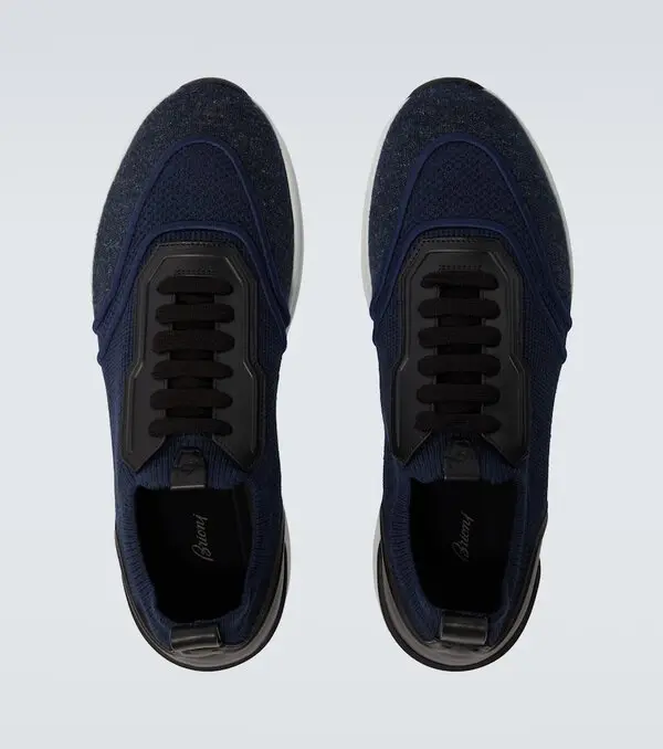 Brioni Knitted Sneakers With Leather Trim