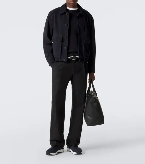 Brioni Knitted Sneakers With Leather Trim