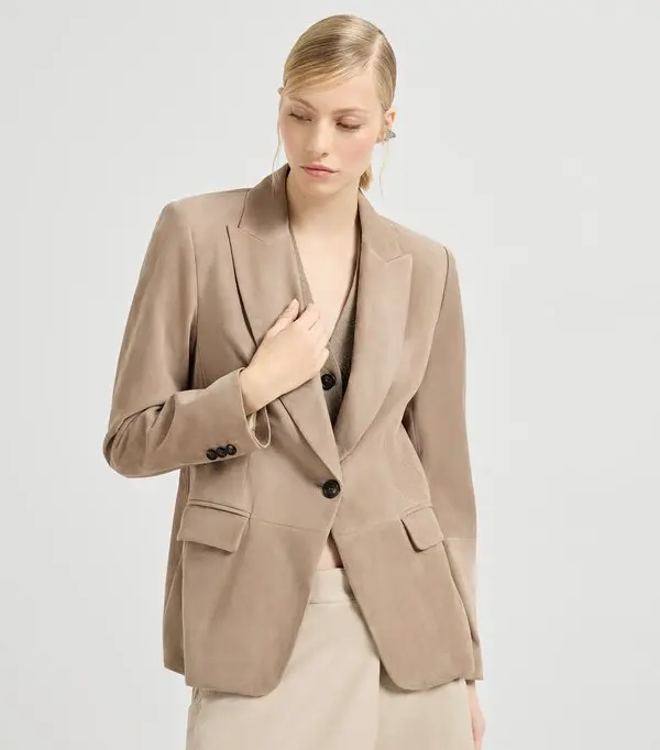 Brunello Cucinelli Suede Blazer With Monili Detailing