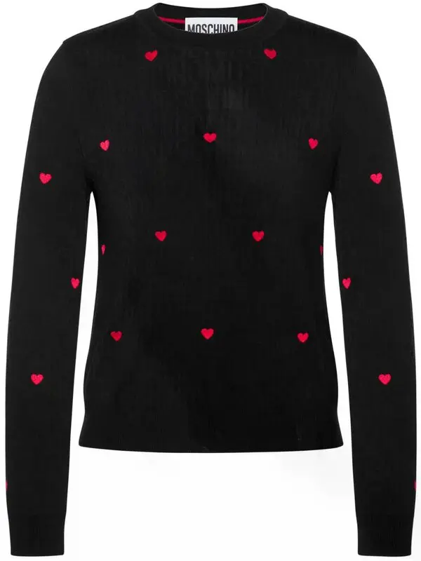 Moschino Heart-embroidered Intarsia-knit Jumper - Black