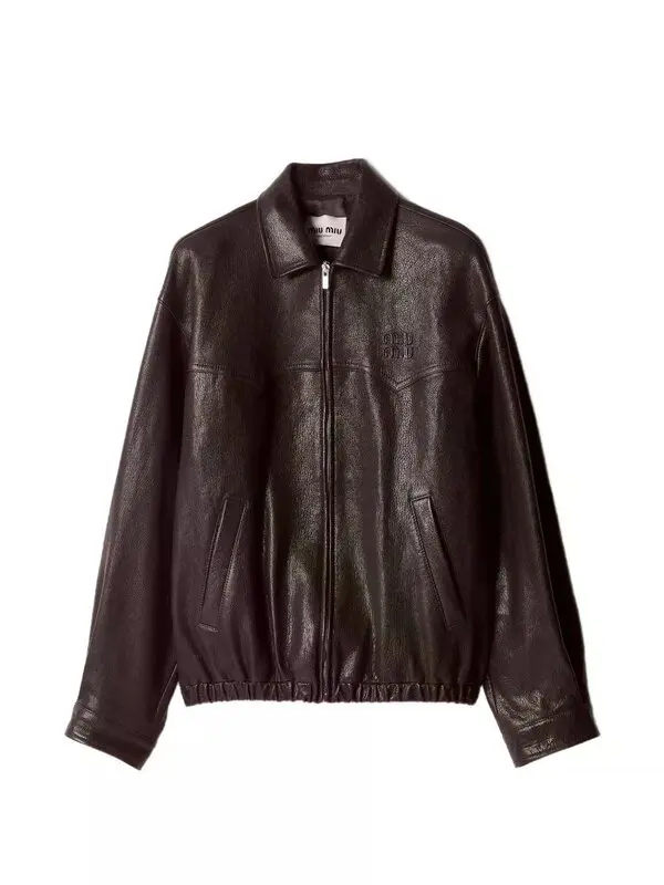 Miu Miu Leather Blouson Jacket With Textured Finish