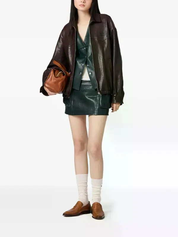 Miu Miu Leather Blouson Jacket With Textured Finish