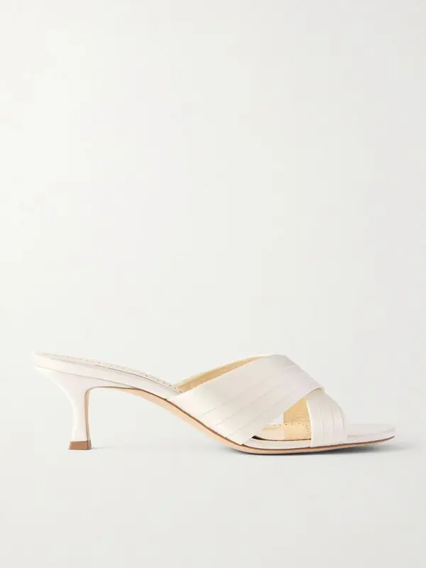 Manolo Blahnik Viera 50 Satin Mules - White
