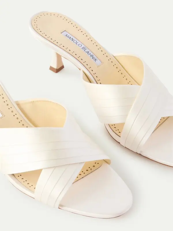 Manolo Blahnik Viera 50 Satin Mules - White