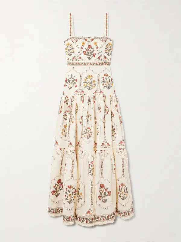 Agua Bendita Lima Tiered Floral-print Linen Maxi Dress - Multi
