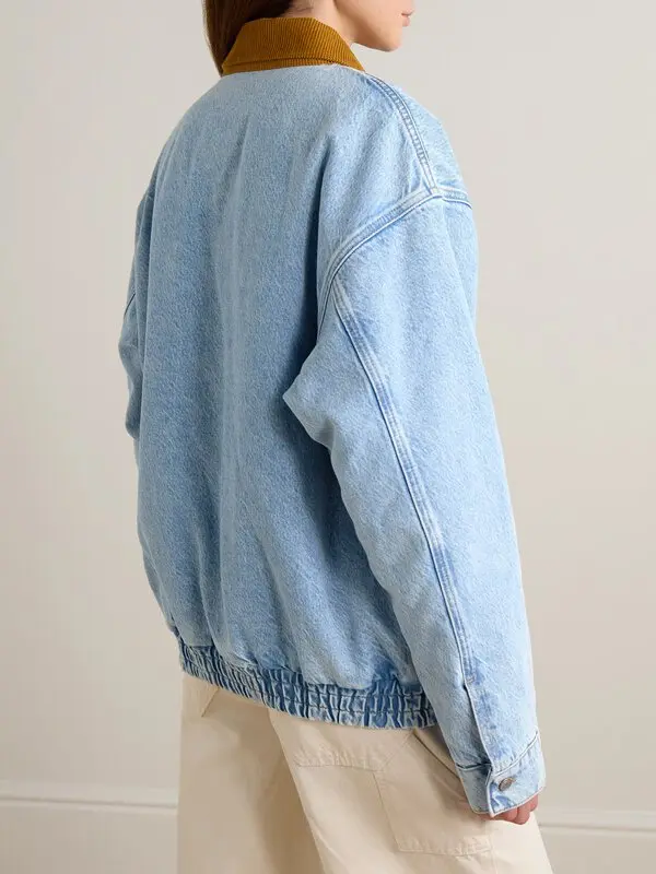 MOTHER The Super Sizer Corduroy-trimmed Appliquéd Denim Jacket