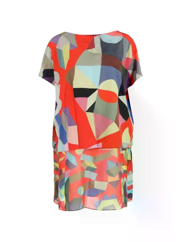 Akris Geometric Print Layered Silk Mini Dress