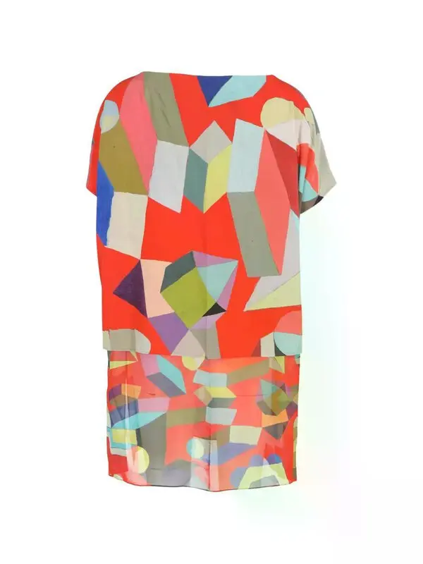 Akris Geometric Print Layered Silk Mini Dress