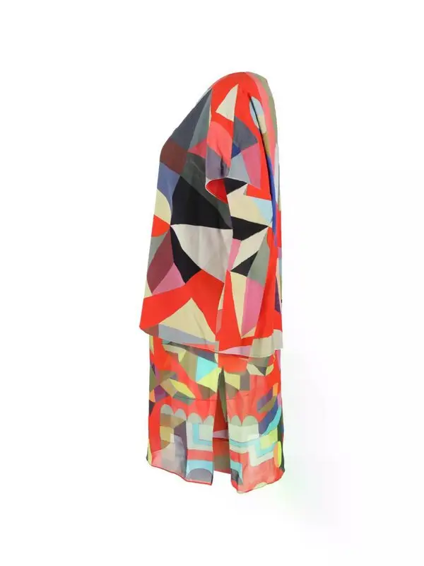 Akris Geometric Print Layered Silk Mini Dress