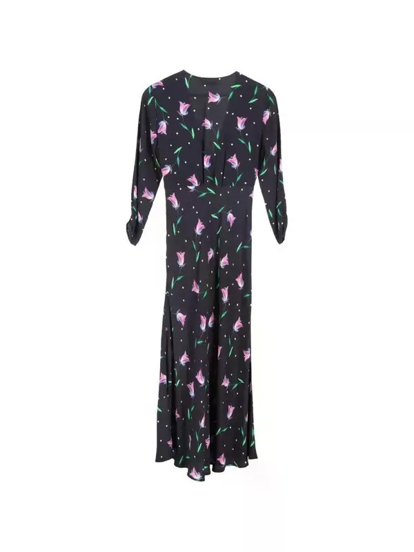 Rixo Floral Print V-neck Three-quarter Sleeve Midi Dress