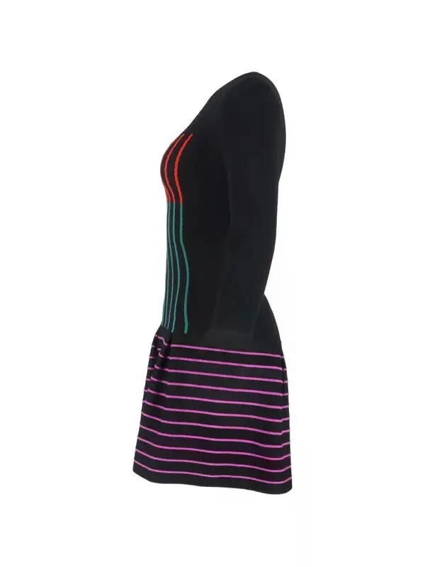 Fendi Striped Round Neck Long Sleeve Mini Dress