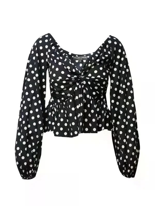 Caroline Constas Polka Dot V-neck Blouse