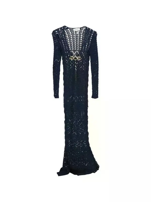 Emilio Pucci Crochet V-neck Long Sleeve Maxi Dress