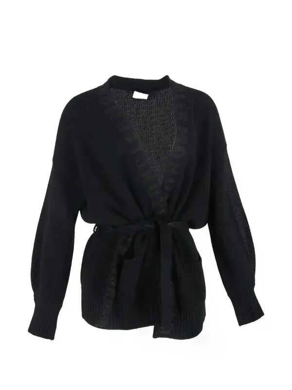 Moncler Wool Logo Trim Belted Cardigan - Black