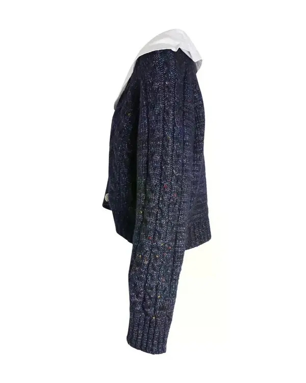 GANNI Cable-knit Poplin Collar Cardigan