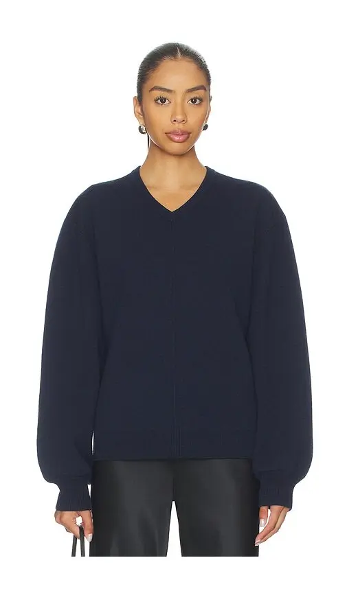 EAVES Zooey Double Faced V-neck Sweater - Navy