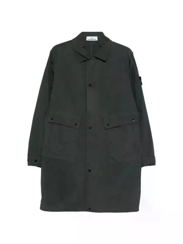 Stone Island Long Parka Coat With Button Fastening - Grey