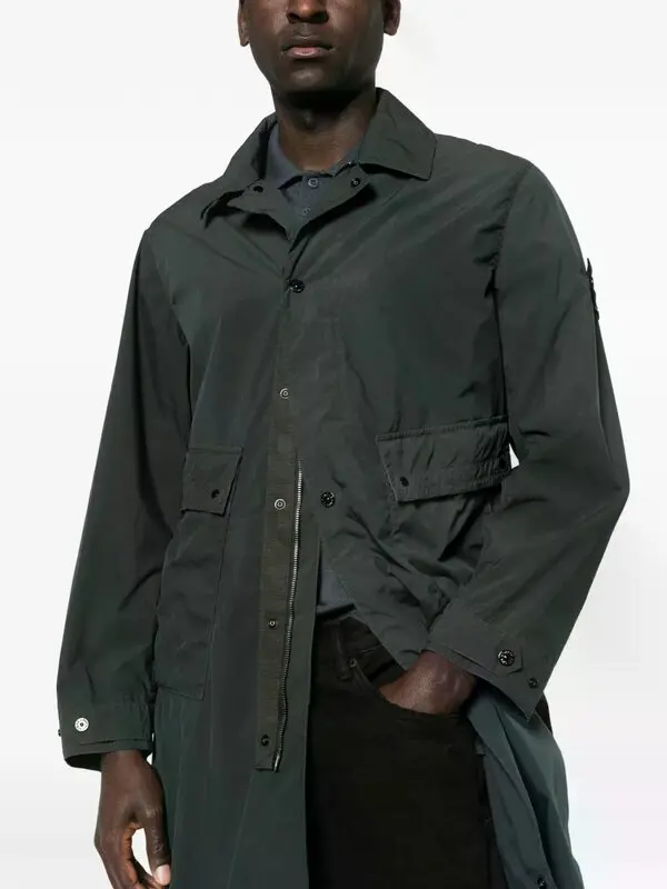 Stone Island Long Parka Coat With Button Fastening