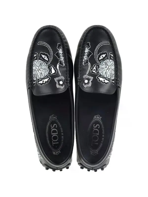 TOD'S Flower Embroidered Leather Loafers