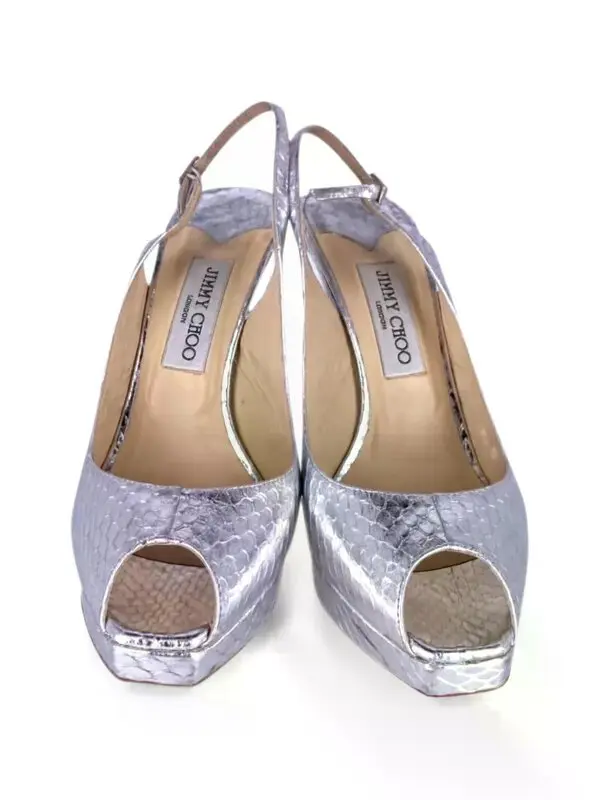 JIMMY CHOO Tone Snakeskin Peep-toe Platform Slingback Pumps