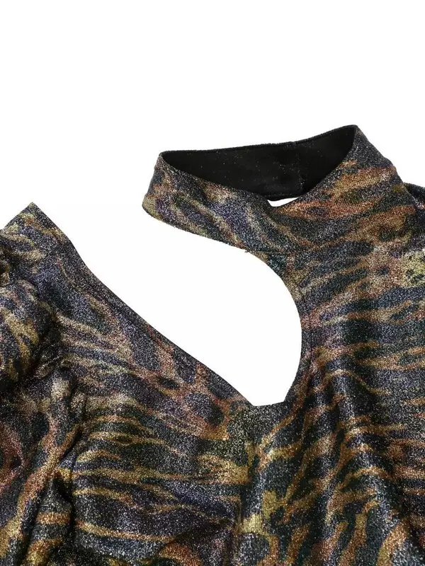 GANNI Tiger Print Lurex-knit Puff Sleeve Blouse