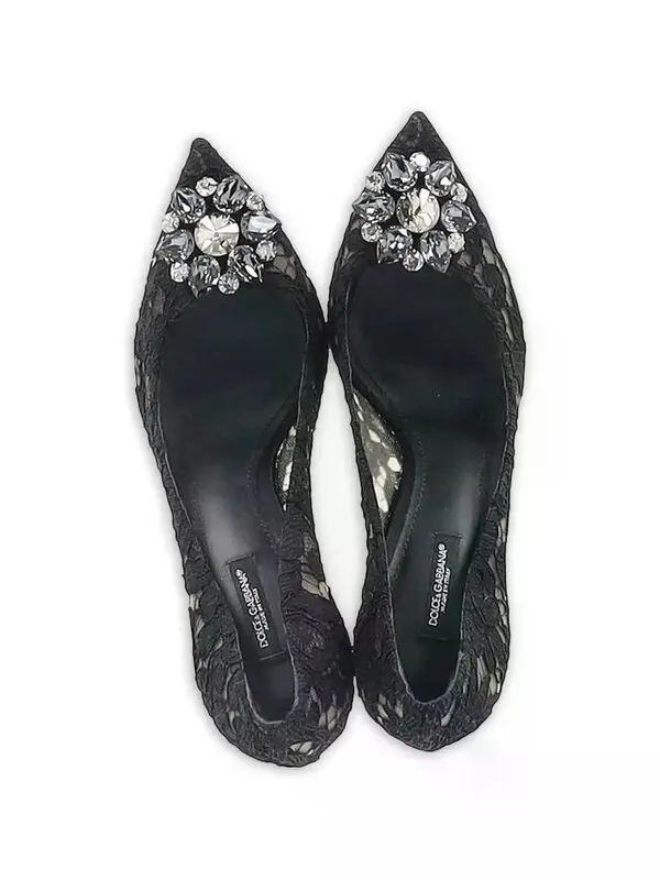 Dolce & Gabbana Lace Embellished Pointed Toe High Heel Pumps - Black