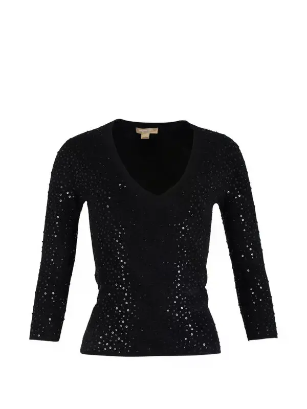 Michael Kors Sequinned V-neck Long Sleeve Top - Black