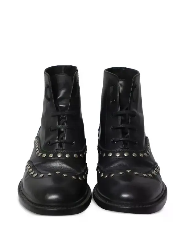 Saint Laurent Leather Studded Lace-up Boots