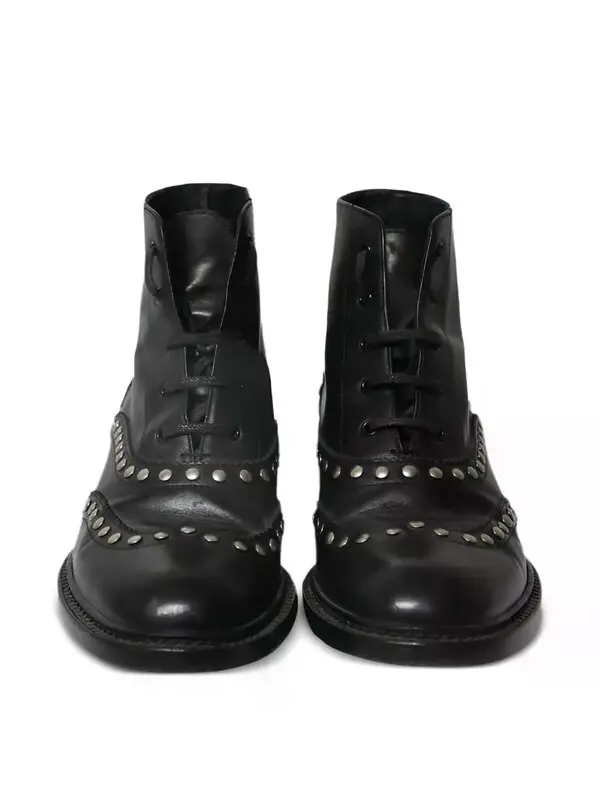 Saint Laurent Leather Studded Lace-up Boots