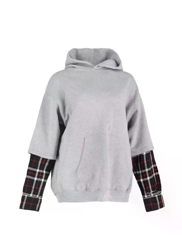Marni Layered Hoodie With Plaid Sleeves - Grey