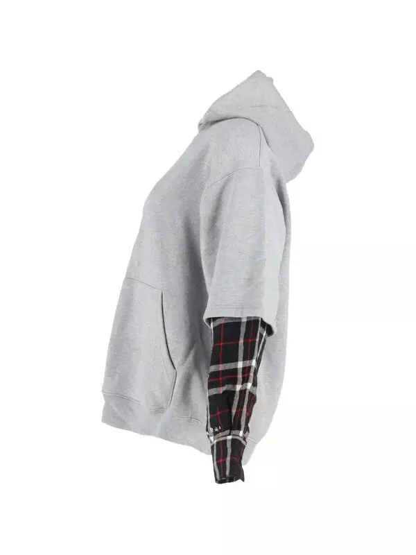 Marni Layered Hoodie With Plaid Sleeves - Grey