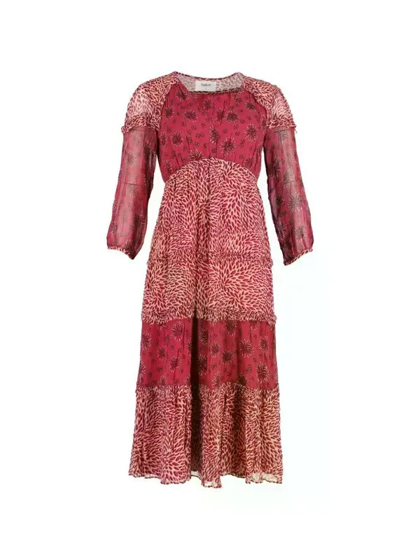 Ba&sh Burgundy Leaf Print Midi Dress