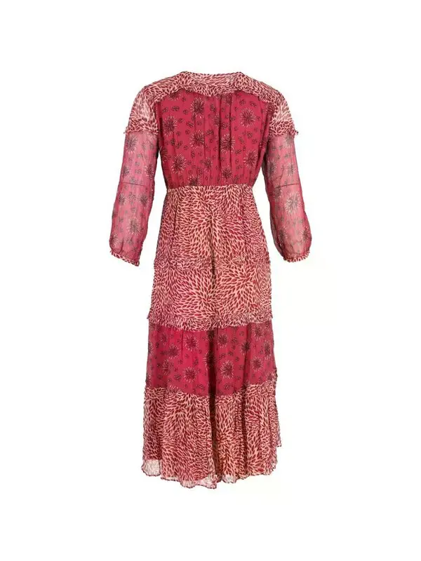Ba&sh Burgundy Leaf Print Midi Dress