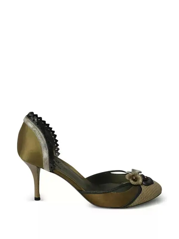 Bottega Veneta Snakeskin Embossed Flower Detail Pumps - Brown