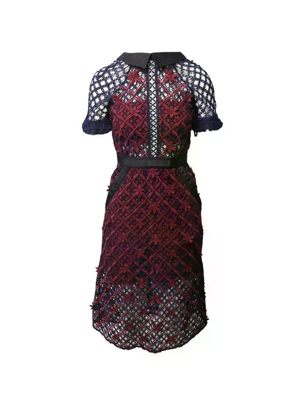 SELF-PORTRAIT Lace Flower Midi Dress - Red