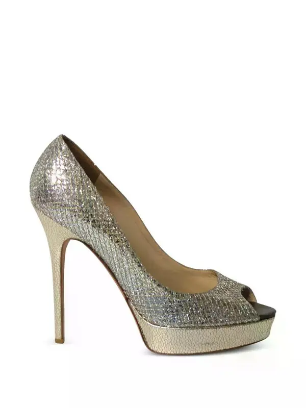 JIMMY CHOO Tone Glitter Peep-toe Platform High Heel Pumps - Silver