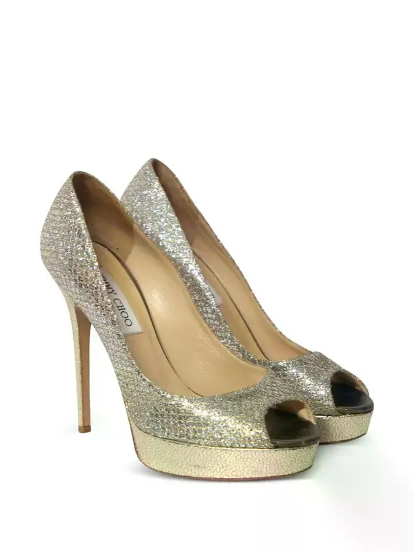 JIMMY CHOO Tone Glitter Peep-toe Platform High Heel Pumps