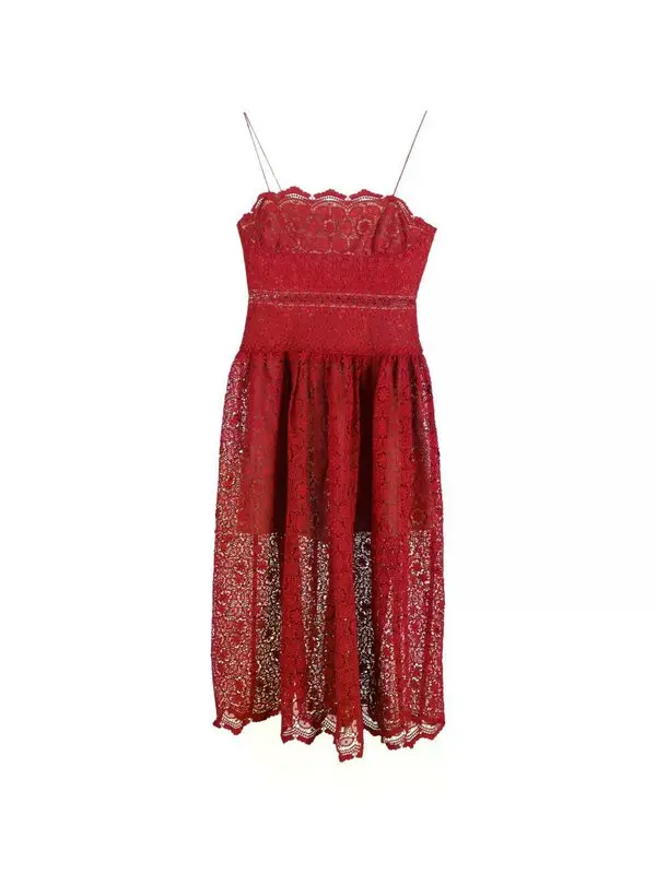 SELF-PORTRAIT All-over Lace Sleeveless Midi Dress - Red