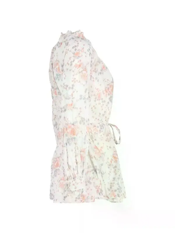 Maje Floral Print Off Shoulder Cotton Dress With Ruffle Trim And Buttoned Cuffs