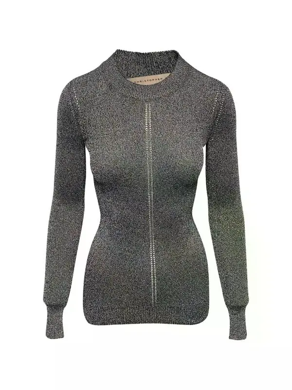 CHRISTOPHER KANE Metallic Open-knit Crew Neck Top - Grey