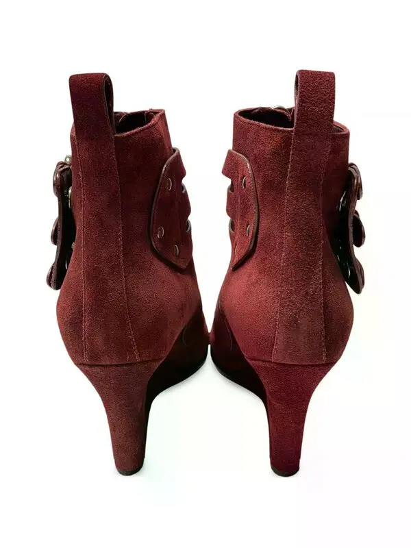 TABITHA SIMMONS Buckled Suede Wedge Boots - Red